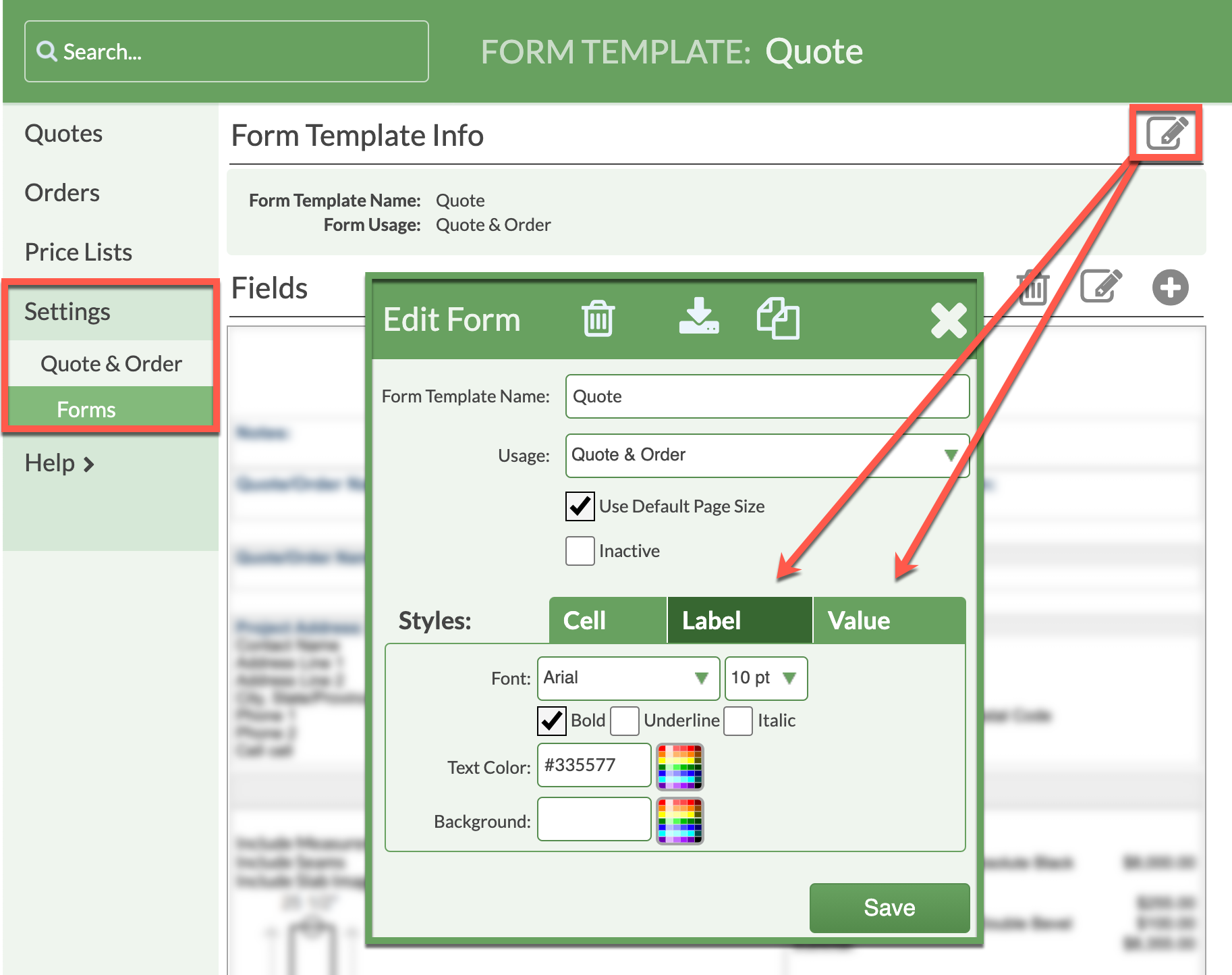 Edit Fonts In Quote & Order Forms
